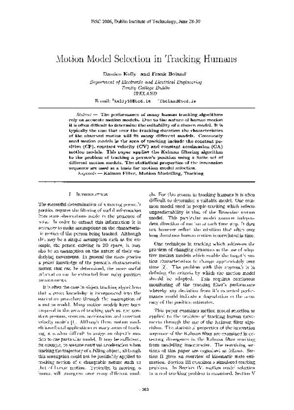 (PDF) Motion model selection in tracking humans