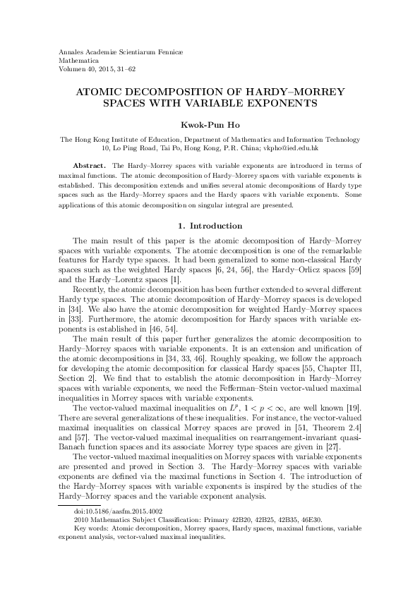 Atomic Decomposition Of Hardymorrey Spaces With Variable Exponents