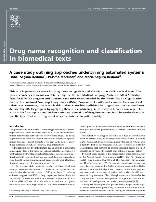 (PDF) Drug name recognition and classification in biomedical texts: A ...
