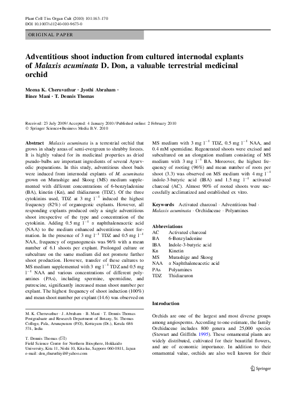 (PDF) Adventitious shoot induction from cultured internodal explants of ...