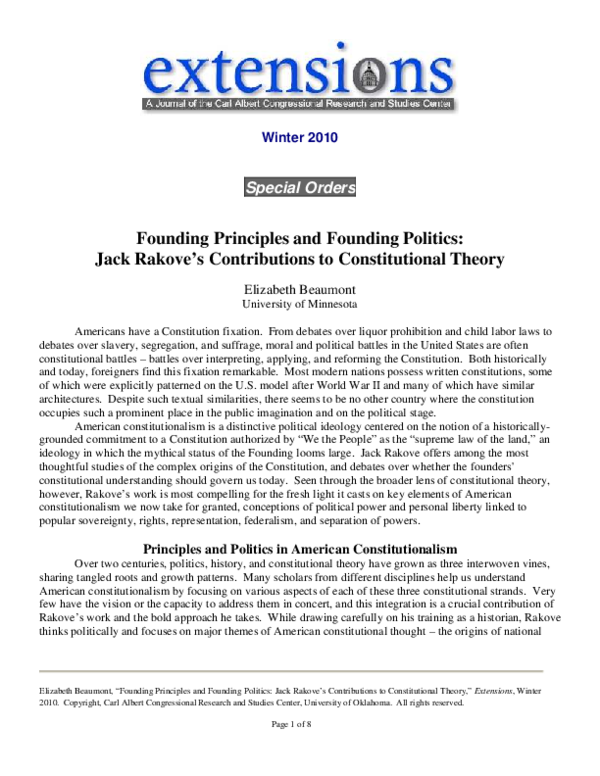 (PDF) Founding Principles and Founding Politics: Rakove's Contributions ...