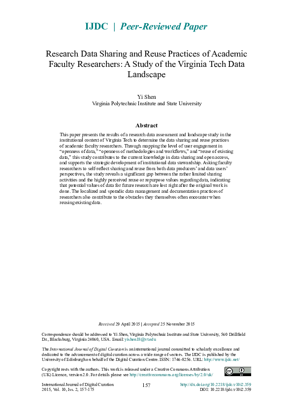 (PDF) Research Data Sharing and Reuse Practices of Academic Faculty Researchers: A Study of ...