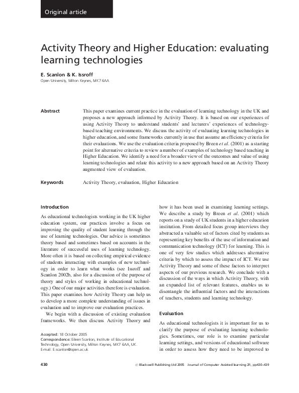 (PDF) Activity Theory and Higher Education: evaluating learning ...