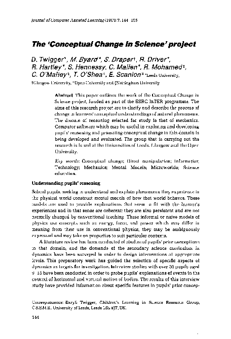 (PDF) The ‘Conceptual Change In Science’ project