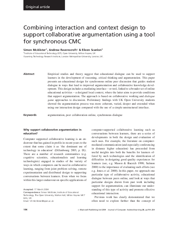Pdf Combining Interaction And Context Design To Support Collaborative