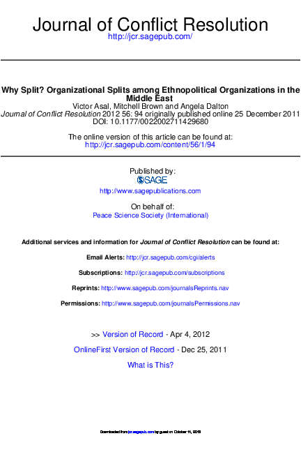 (PDF) Why Split? Organizational Splits among Ethnopolitical ...