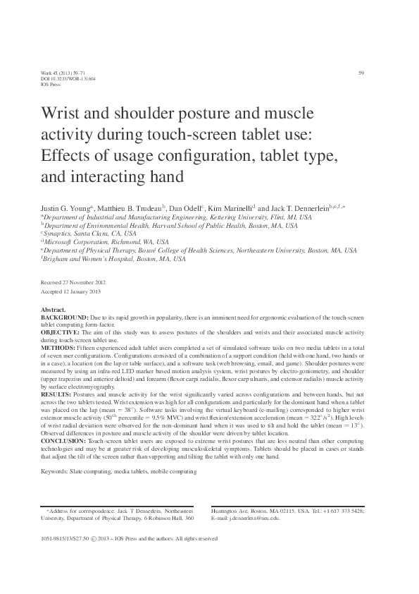 (PDF) Wrist and shoulder posture and muscle activity during touch ...