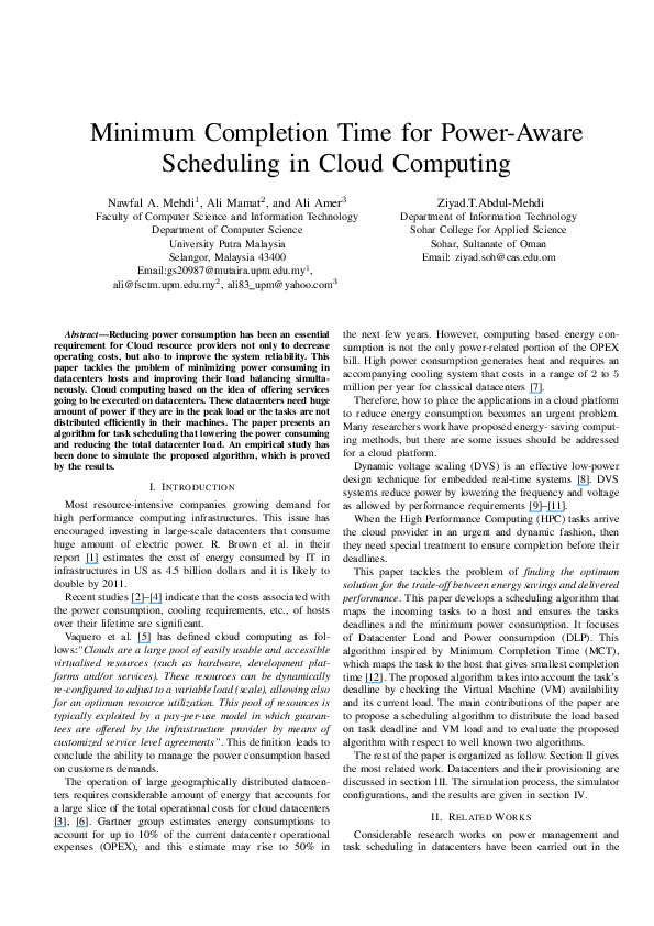 (PDF) Minimum Completion Time for Power-Aware Scheduling in Cloud Computing