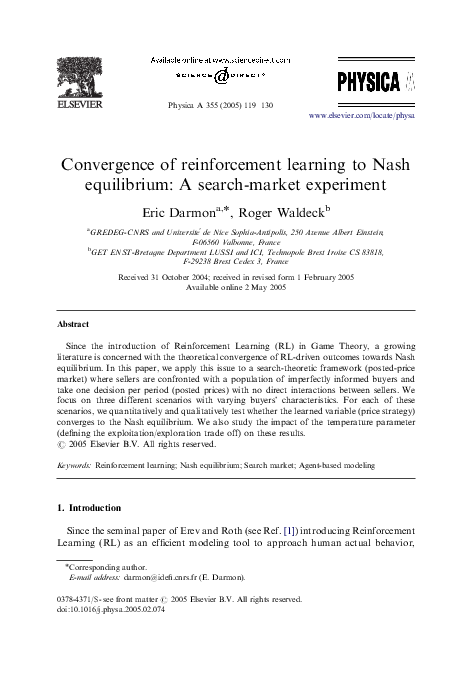 (PDF) Convergence of reinforcement learning to Nash equilibrium: A search-market experiment