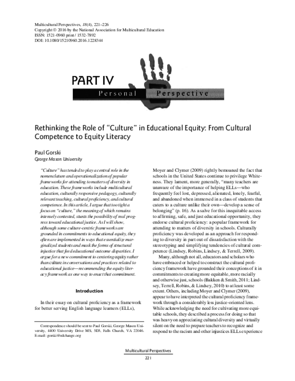 (PDF) Rethinking the Role of "Culture" in Educational Equity: From ...