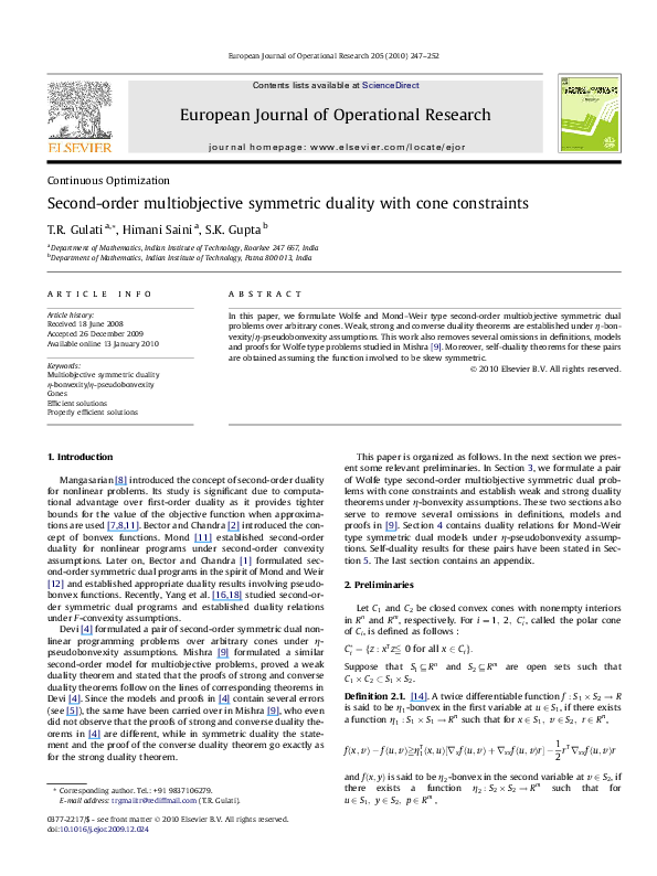 Pdf Second Order Symmetric Duality With Cone Constraints