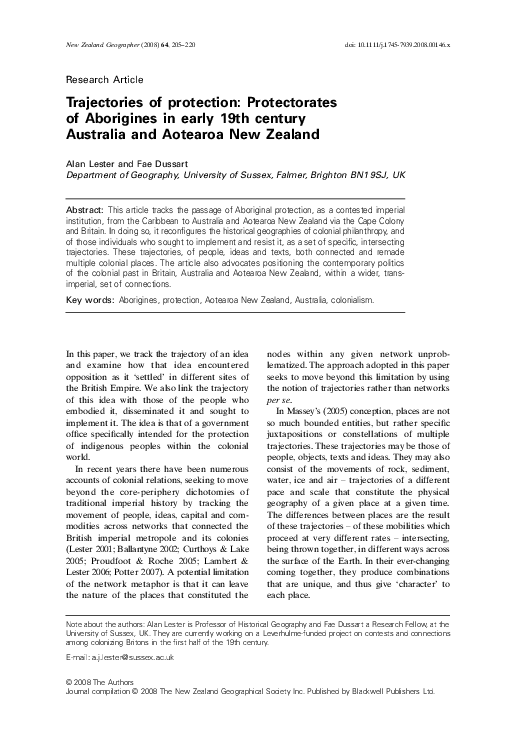 (PDF) Trajectories of protection: Protectorates of Aborigines in early ...