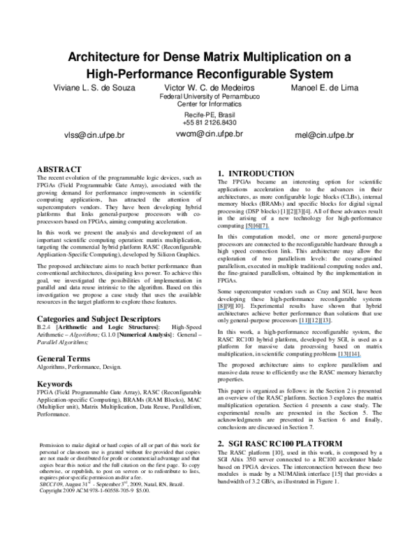 Pdf Architecture For Dense Matrix Multiplication On A High