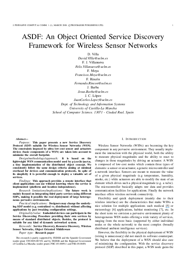 (PDF) ASDF: an object oriented service discovery framework for wireless sensor networks