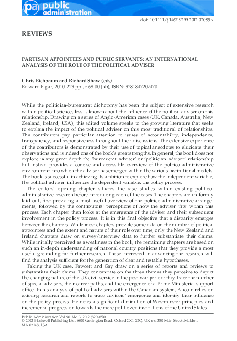(PDF) A review of the book: PARTISAN APPOINTEES AND PUBLIC SERVANTS: AN ...