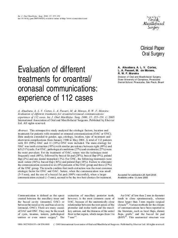 (PDF) Evaluation of different treatments for oroantral/oronasal ...