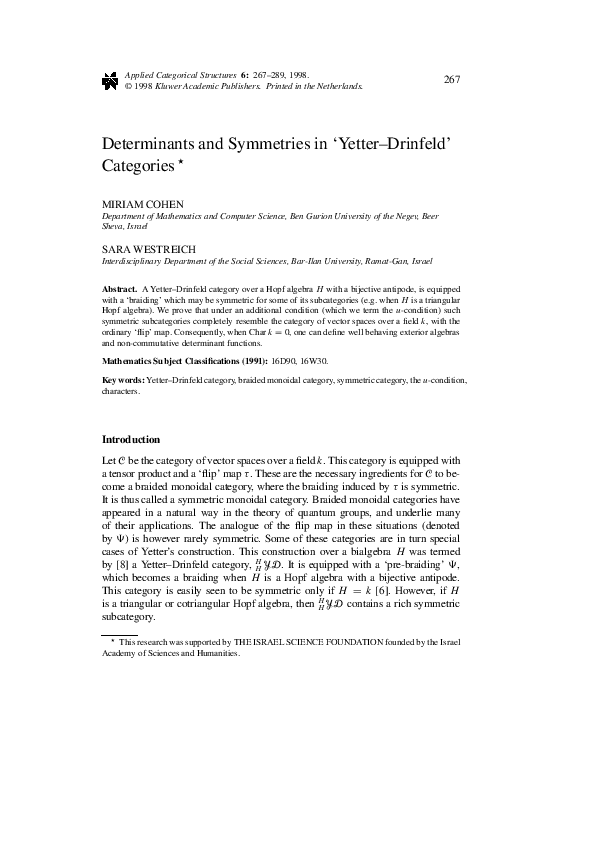 (PDF) Determinants and Symmetries in ‘Yetter—Drinfeld’ Categories