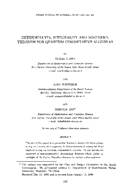 Pdf Determinants Integrality And Noethers Theorem For Quantum