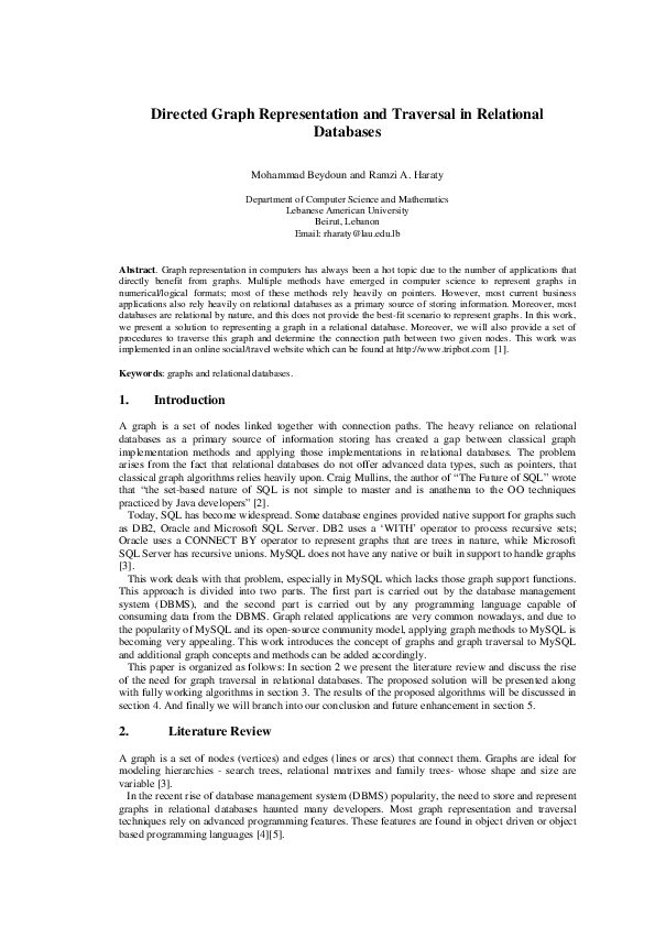 Pdf Directed Graph Representation And Traversal In Relational Databases