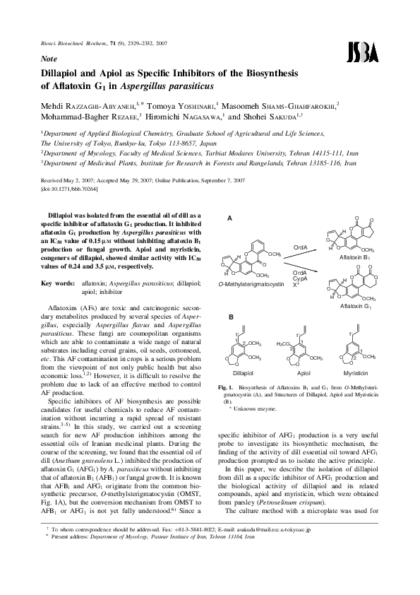 (PDF) Dillapiol and Apiol as Specific Inhibitors of the Biosynthesis of ...