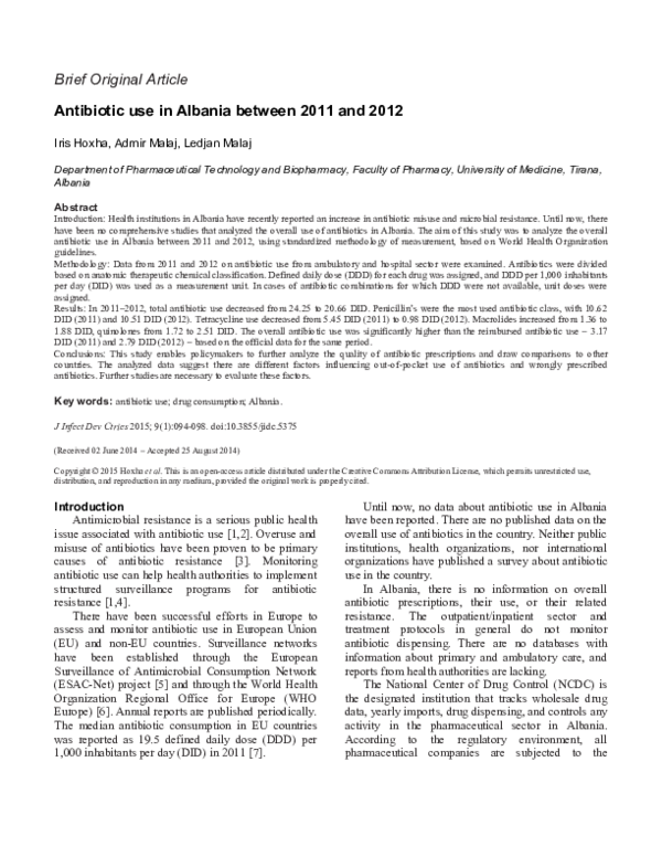 (PDF) Antibiotic use in Albania between 2011 and 2012