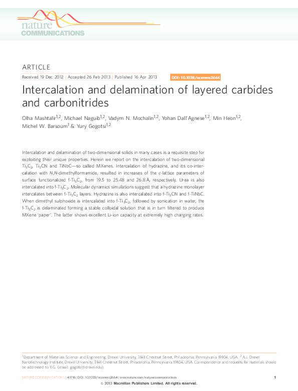 (PDF) Intercalation and delamination of layered carbides and carbonitrides