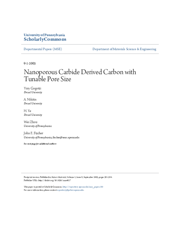 (PDF) Nanoporous carbide-derived carbon with tunable pore size