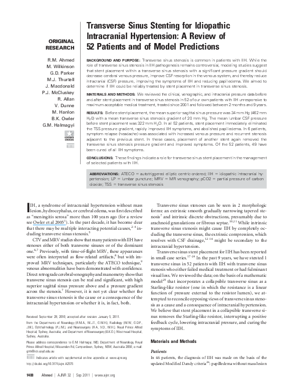 (PDF) Transverse Sinus Stenting for Idiopathic Intracranial ...