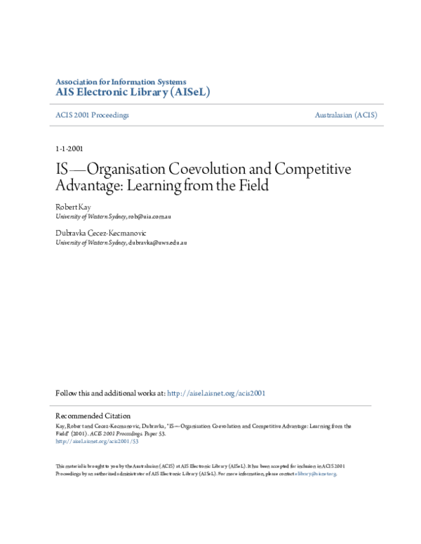 (PDF) IS--Organisation Coevolution and Competitive Advantage: Learning ...