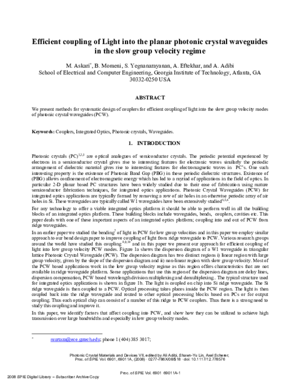 (PDF) Heavy photon dispersions in photonic crystal waveguides | M ...