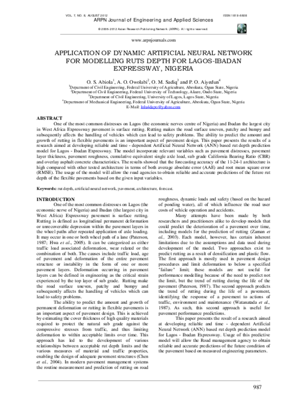 Pdf Application Of Dynamic Artificial Neural Network For Modelling