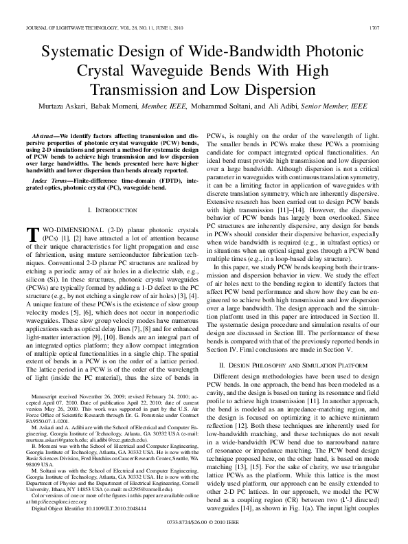 Pdf Systematic Design Of Wide Bandwidth Photonic Crystal Waveguide Bends With High