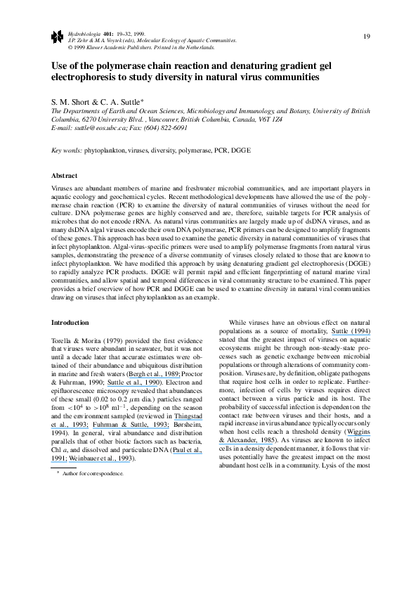 (PDF) Use of the polymerase chain reaction and denaturing gradient gel electrophoresis to study ...