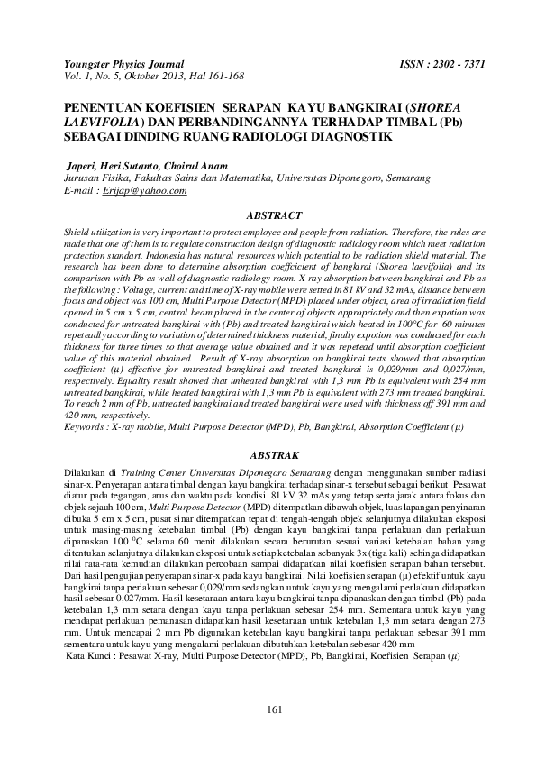 (PDF) PENENTUAN KOEFISIEN SERAPAN KAYU BANGKIRAI (SHOREA LAEVIFOLIA ...