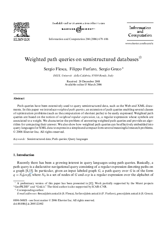 (PDF) Weighted path queries on semistructured databases