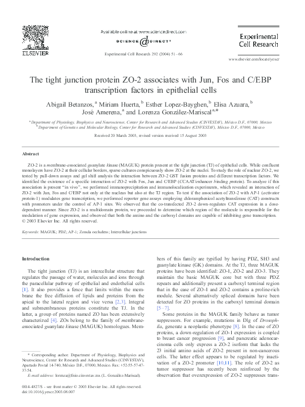 (PDF) The Tight Junction Protein ZO-2 Contains Three PDZ (PSD-95/Discs ...