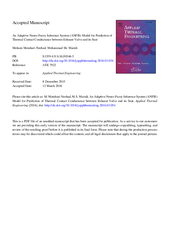 Pdf An Adaptive Neuro Fuzzy Inference System Anfis Model For Prediction Of Thermal Contact