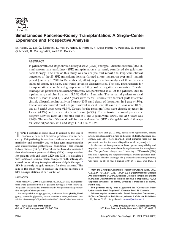 (PDF) Simultaneous Pancreas–Kidney Transplantation: Analysis of Rejection