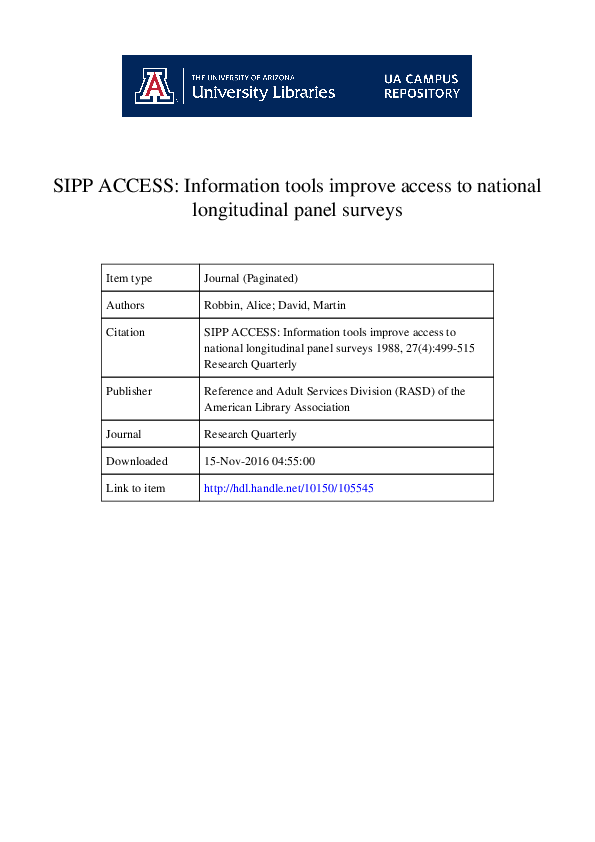 (PDF) SIPP ACCESS: Information Tools Improve Access to National ...