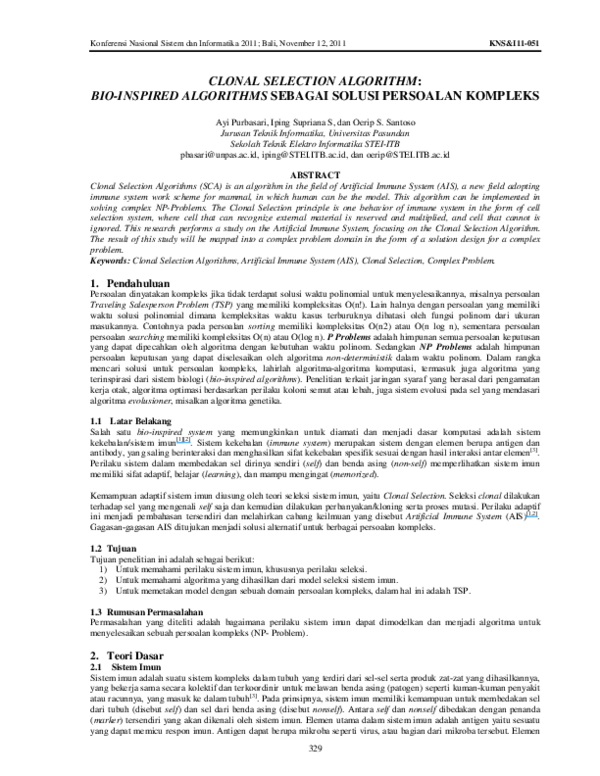 (PDF) Clonal Selection Algorithm: Bio-Inspired Algorithms Sebagai Solusi Persoalan Kompleks