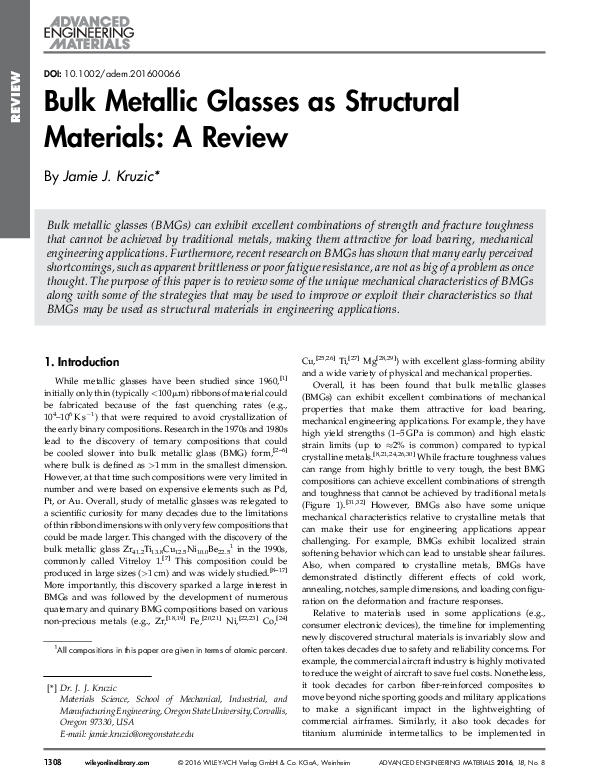 (PDF) Bulk Metallic Glasses as Structural Materials: A Review