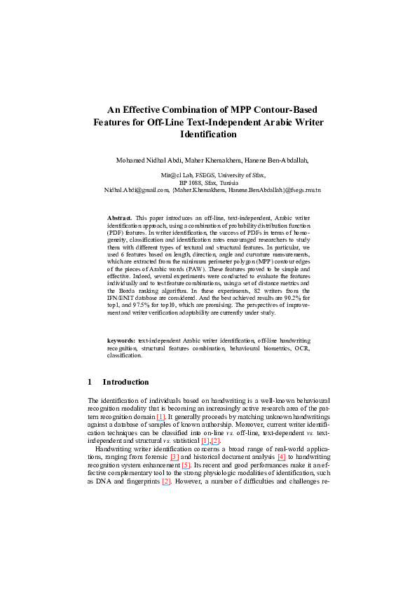 Pdf An Effective Combination Of Mpp Contour Based Features For Off Line Text Independent