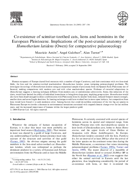 (PDF) Co-existence of scimitar-toothed cats, lions and hominins in the ...