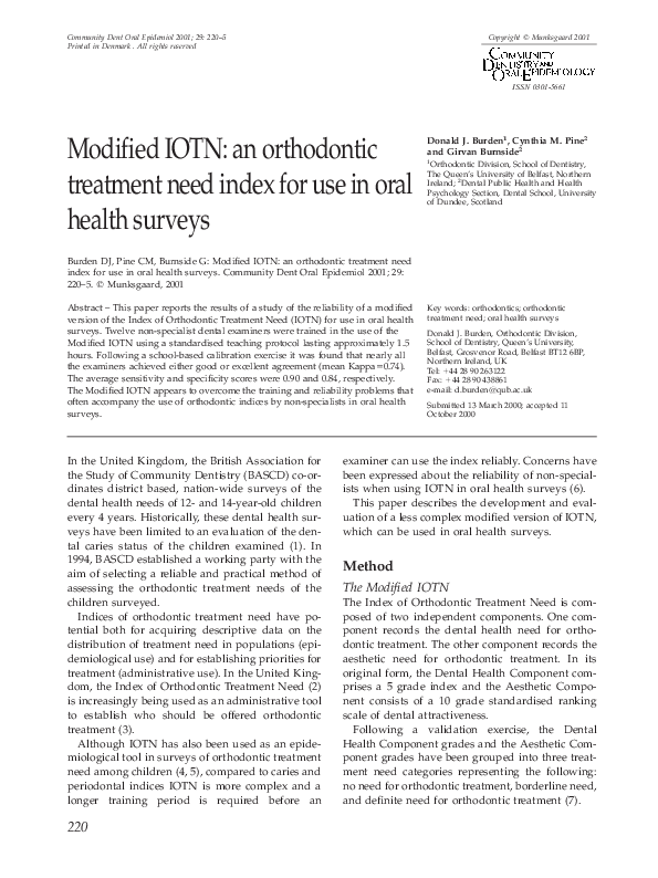 (PDF) Modified IOTN: an orthodontic treatment need index for use in ...