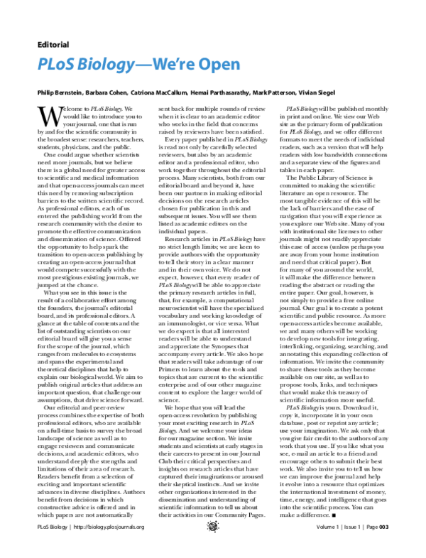 (PDF) PLoS Biology—We're Open