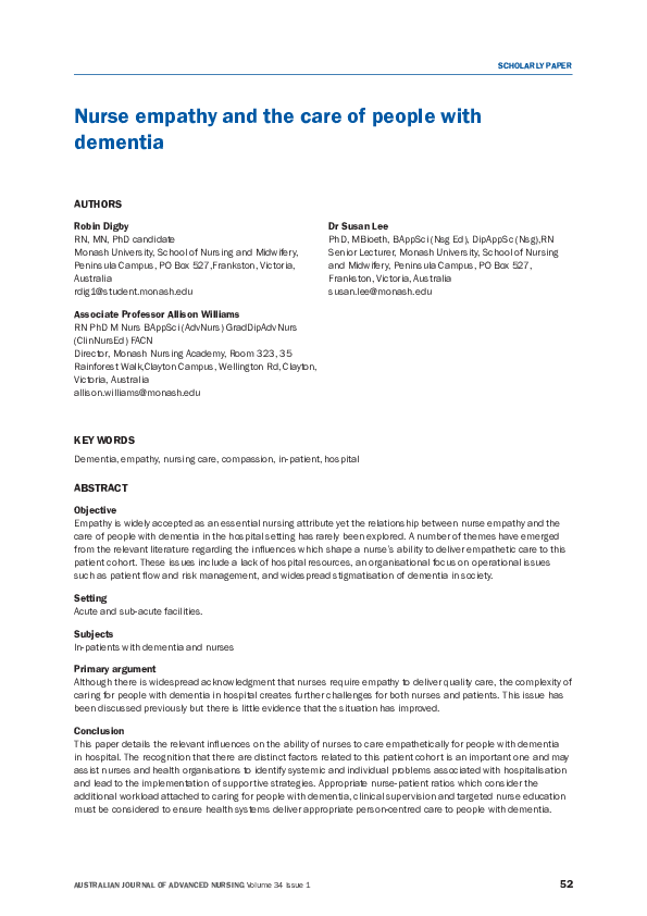 (PDF) Nurse empathy and the care of people with dementia AUTHORS 53