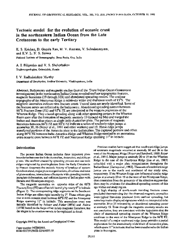 Pdf Tectonic Model For The Evolution Of Oceanic Crust In The Northeastern Indian Ocean From