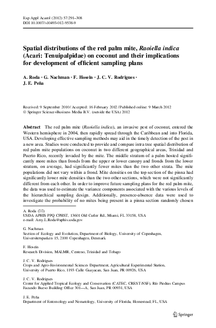 (PDF) Spatial distributions of the red palm mite, Raoiella indica ...