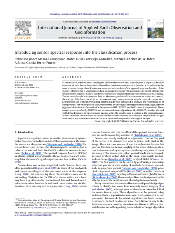 Pdf Introducing Sensor Spectral Response Into The Classification Process