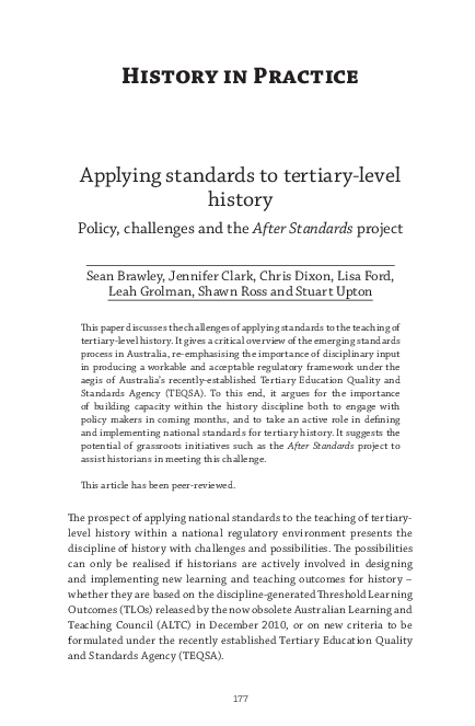 (PDF) History in Practice: Applying standards to tertiary-level history